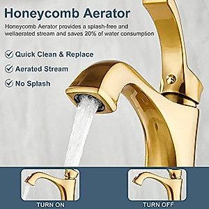 Sanliv Brushed Gold Single Handle Bathroom Faucet, Deck Mount, 1 or 3 Hole Centerset, Solid Brass Body, Ceramic Disc Cartridge, Easy Installation, 6-Inch Deck Plate