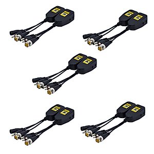5 Pairs 8MP/4K Passive HD BNC Video Power Audio Balun Transceiver Transmitter Via UTP RJ45 Cable AHD/TVI/CVI/CVBS Cable Connectors for 720P/960P/1080P/3MP/5MP/8MP CCTV Security Cameras