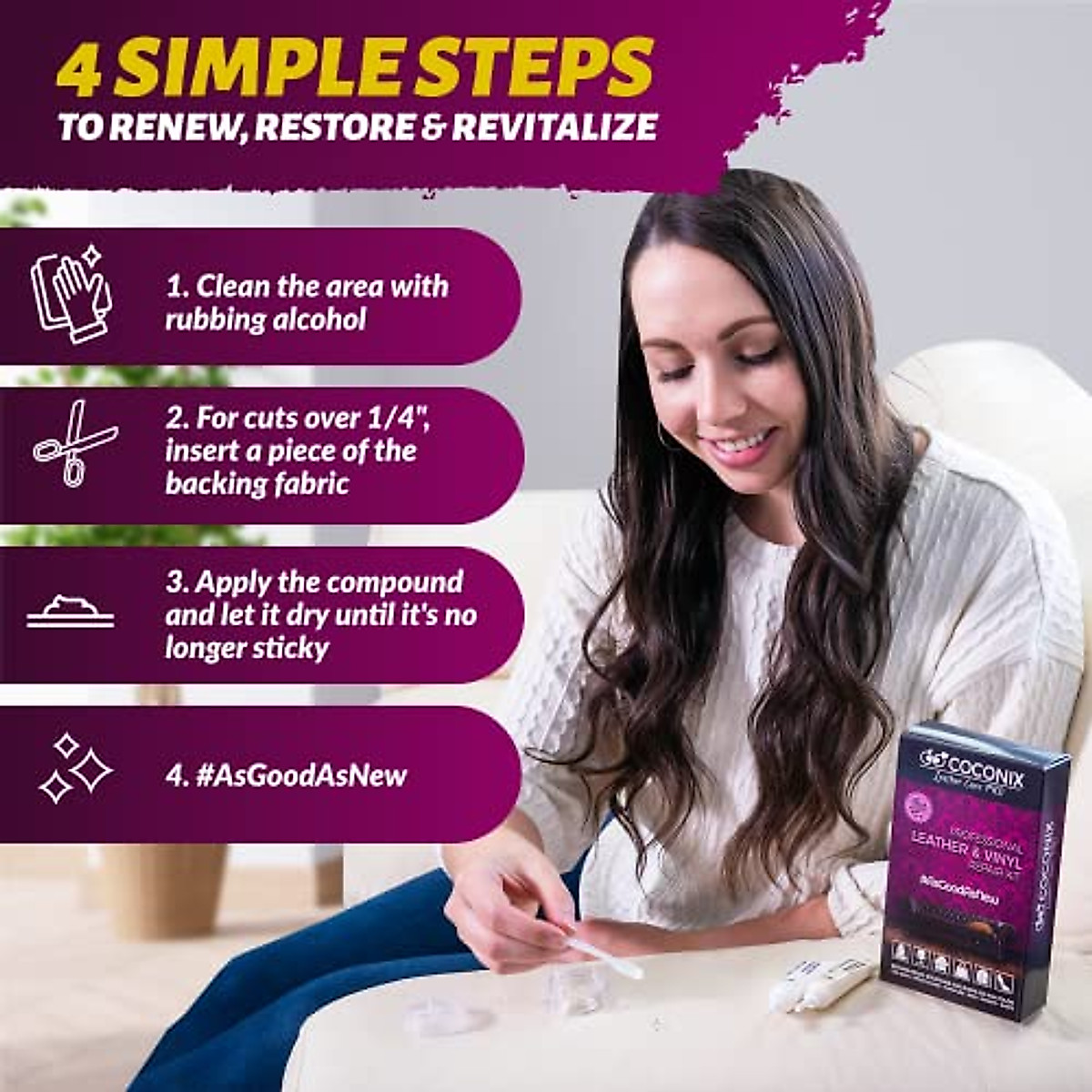 Coconix Vinyl and Leather Repair Kit - Restorer of Your Furniture, Jacket, Sofa, Boat or Car Seat, Super Easy Instructions to Match Any Color, Restore Any Material, Bonded, Italian, Pleather, Genuine