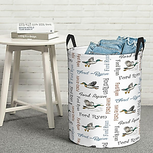 Custom Baby Hamper for Nursery Boy Girl Mallard Duck Baby Laundry Basket with Name Laundry Hamper Baby Nursery Hamper Personalized Kids Baby Gift Baskets Bin Storage Basket Orgnizer