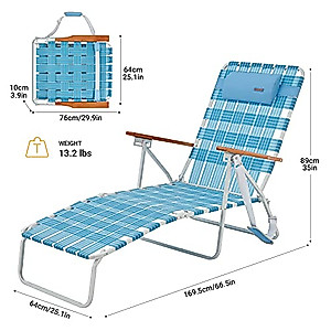 #WEJOY Folding Webbing Chaise Lounge Chair 5 Adjustable Position Portable Web Beach Lounge Chair Webbed Lawn Chairs Reclining Camping Chairs with Strap for Outdoor Sunbathing Pool Yard Tanning Patio