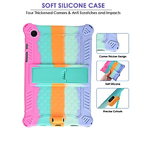 DETUOSI for Galaxy Tab A8 10.5 Case, Soft Silicone Lightweight Protective Smart Cover Case for Galaxy Tab A8 10.5 inch 2022 SM-X200/X205/X207 with Shoulder Strap & Stylus Pen, Dazzling Pink