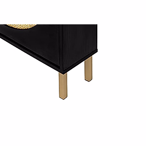 Natural Rattan Shoe Cabinet with 2 Flip Drawers, Black Free Standing Storage Racks with Metal Legs, Shoe Organizers Entrance Hallway for Heels, Boots, Slippers (Black)