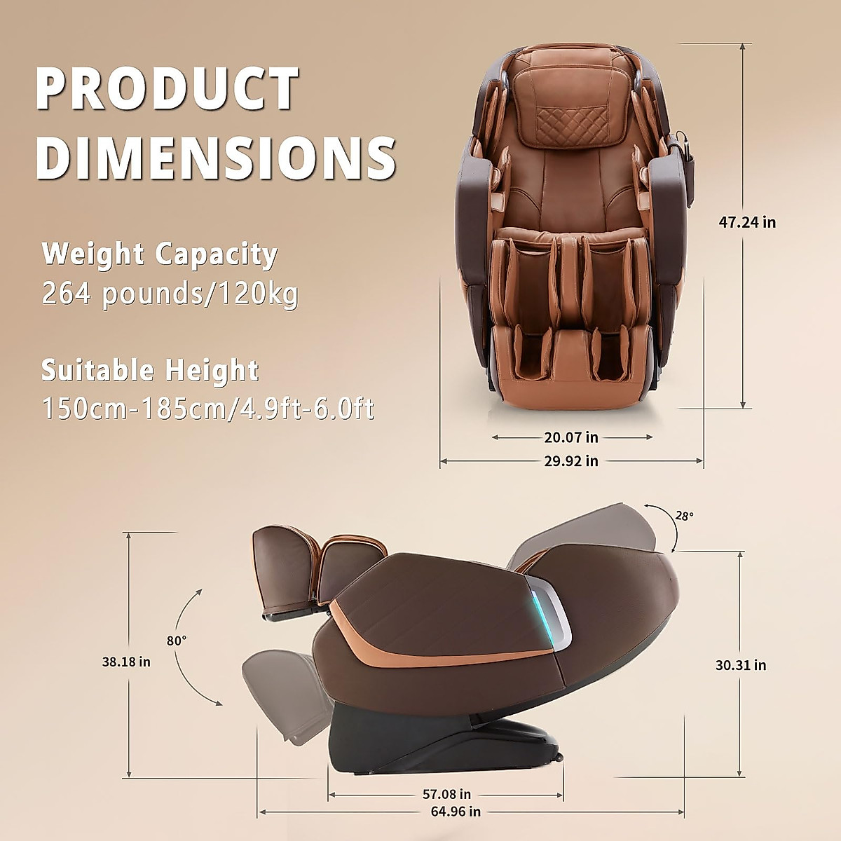 HealthRelife Massage Chair Zero Gravity, Full Body Recliner with Heat Air Pressure SL Track Airbags, Shiatsu Foot Roller Massage Thai-Stretch Bluetooth Speaker, Brown