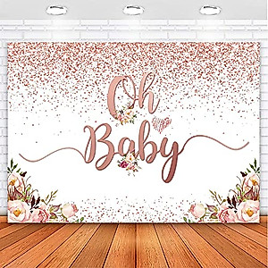Avezano Backdrop Oh Baby Flowers Girls baby shower Background Vinyl Glitter rose gold Dots Floral baby shower Backdrops Decorations (7x5)