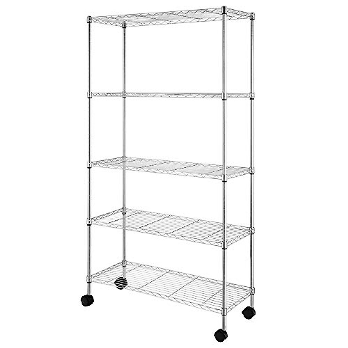 Baisha 5 Tier Rolling Storage Shelves Metal Wire Shelving Unit, Heavy Duty Commercial Grade Shelf, Height Adjustable Organizer Rack for Garage Kitchen Office, 36 L x 14 W 65 inch H (Chrome) (XM-206)
