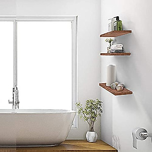 Kosiehouse Floating Shelves for Wall, Rustic Solid Paulownia Wood Wall Mounted Storage Shelves with Invisible Brackets, Set of 3 for Kitchen, Bathroom, Living Room