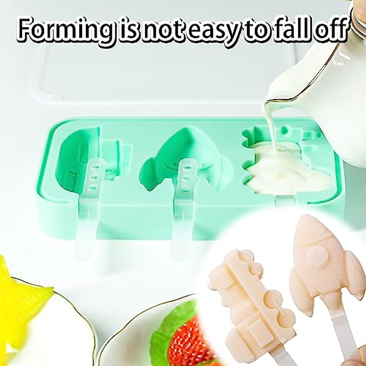 Homemade Popsicle Molds Shapes, Silicone Popsicles Molds 3 Pcs, Ice Cream Molds for Adults Kids Food Grade Ice Molds with Reusable Plastic Sticks, Dinosaur Rocket Car Shape Popsicle Maker (Purple)