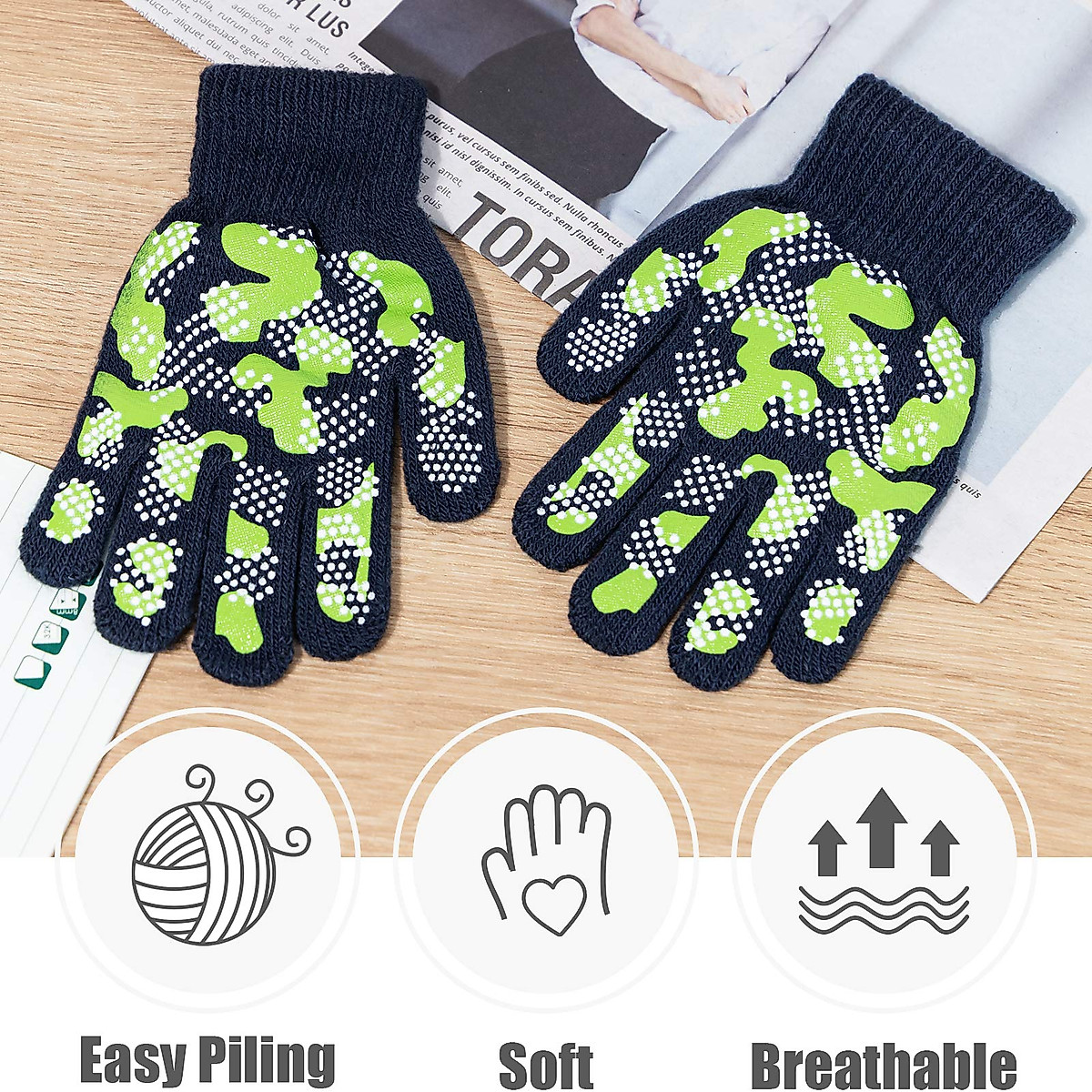 Remifa 12 Pairs Kids Winter Gloves, Christmas Gifts for kids Children Warm Magic Knit Gloves for Boys Girls