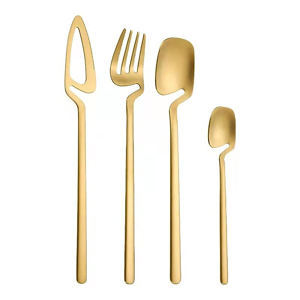 Gold Silverware Set for 8, Unique Modern Stainless Steel Cutlery Flatware Set，40 Pieces Unique Kitchen Utensil Sets with Steak Knives, Tableware Set for Home Kitchen Restaurant Hotel (Color : 16 Pi