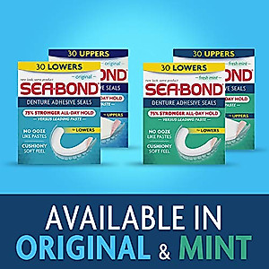Sea Bond Secure Denture Adhesive Seals Multipack, Zinc Free, All Day Hold, Mess Free, Original Uppers and Lowers- 30 each