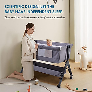 Bellababy Bedside Bassinet, Bedside Sleeper, Bedside Crib with Changing Table, Easy Folding Portable Crib, Adjustable Portable Bed for Infant/Newborn (Dark Grey)