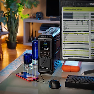 CyberPower BRG1500AVRLCD2 Intelligent LCD UPS System, 1500VA/900W, 12 Outlets 2 USB Ports, AVR, Mini-Tower, 5-Year Warranty