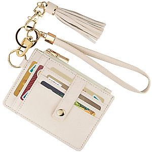 KNGITRYI Small Wallet for Women RFID Card Holder Keychain,Wristlet Wallet Card Wallets for Women (Beige)