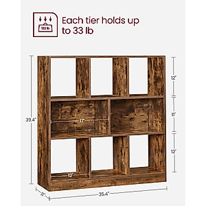 VASAGLE Bookcase, Bookshelf, Freestanding Storage Unit, 8 Open Compartments, Used Horizontally, Vertically, Upside Down, 11 x 35.4 x 39.4 Inches, for Living Room, Study, Office, Rustic Brown ULBC55BX