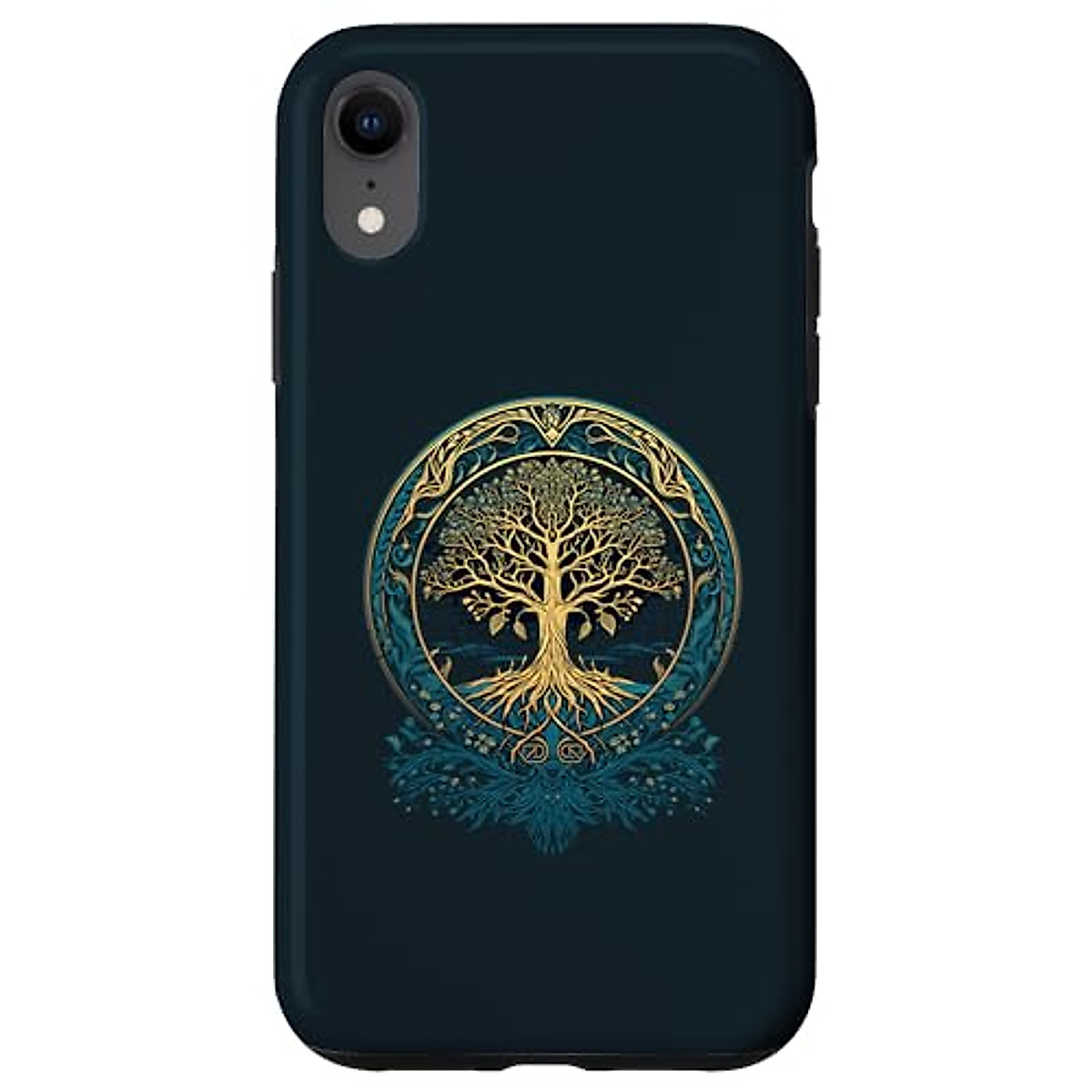 iPhone XR Odin Tree of Life Viking Valhalla Pagan Blue and Yellow Case