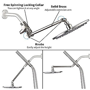 G-Promise All Metal Dual Shower Head Combo | 8" Rainfall Shower Head, Handheld Shower Wand | Smooth 3-way Diverter | with Adjustable Extender - An Upgrade of Shower Experience(Brushed Nickel)