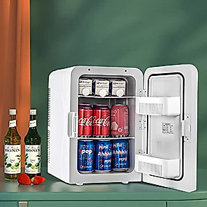 VEVOR 15L Mini Fridge,12V Portable Cooler & Warmer, Lightweight Beauty Fridge With Glass Front,Mini Fridge 15 Liter/18 Can For Food, Drinks, Skincare, Beauty, Makeup & Cosmetics (Green)