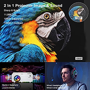 Ysametp Mini Projector, 1080P Full HD Supported 180” Screen Video Projector, 11000Lux Home Theater Movie Projector Compatible with TV Stick HDMI VGA USB AV PC TF Android/iPhone