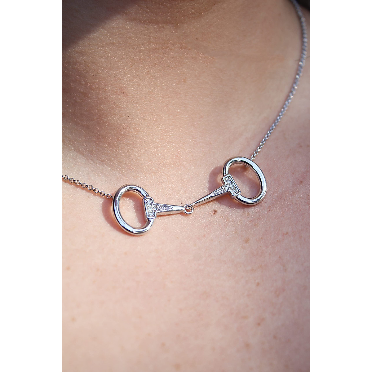 Tack Shack of Ocala Jumping Horse Necklace, Sterling Silver Horse Themed Necklace, Equestrian Necklace, Necklace in Box and Gift bag (Snaffle Bit)