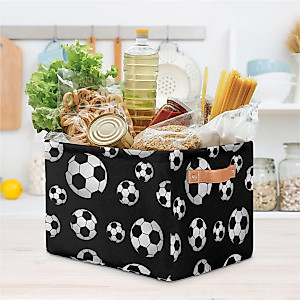 Soccer Storage Bin Basket, Fottball Large Toys Storage Cube Box with Handles, Collapsible Laundry Basket Rectangular Waterproof Storage Organizer Bin for Nursery Bedroom Playroom Shelves Gift Basket