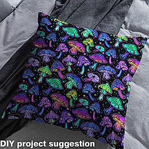 Mushroom Fabric by The Yard, Cute Trippy Plant Upholstery Fabric, Ombre Cartoon Kawaii Decorative Fabric, Neon Star Indoor Outdoor Fabric, DIY Art Waterproof Fabric, Purple Teal, 1 Yard