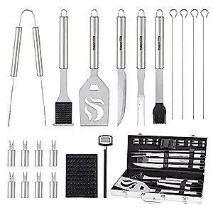 Royal Gourmet TF2006S 20pcs Stainless Steel Barbecue Grilling Accessories Set with Aluminum Case, Best for Outdoor Cooking, Camping and Backyard Barbecue, Silver