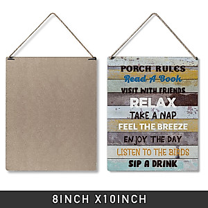 Qious Porch Sign Gift Farmhouse Porch Rules Read a Book Visit with Friends Wooden Hanging Sign Plaque Rustic Wall Art Decor for Home Decoration 10 x 8 Inches