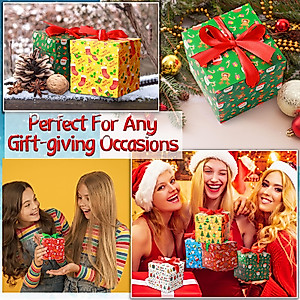 Cholemy 36 Pieces Christmas Gift Boxes with Lids Small Squared Boxes with Ribbon Xmas 4x4x4 Boxes Holiday Bow Box Gift Wrap Boxes for Christmas Party Favor Present Packaging, 12 Designs