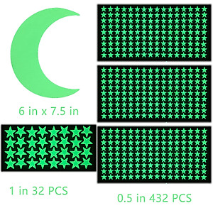 Finduat 466 Pcs Glow in The Dark Stars and Moon Wall Stickers, Glowing Stars and Moon for Ceiling and Wall Decals, Perfect for Kids Bedding Room or Party Birthday Gift(Green)