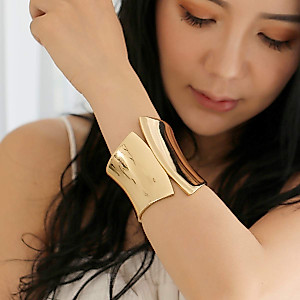 HANTON Bangle Bracelet for Women Statement Cuff Bangle Chunky Bracelet for Women Fashion Gold Plated Large Size Bangle Fahsion Jewelry