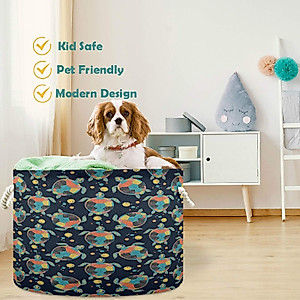 visesunny Storage Basket Sea Turtle and Tropical Fish Nursery Hamper Canvas Fabric Toy Storage Organizer Bin Storage Box Laundry Basket for Kid Rooms,Playroom,Shelves,Toy Basket