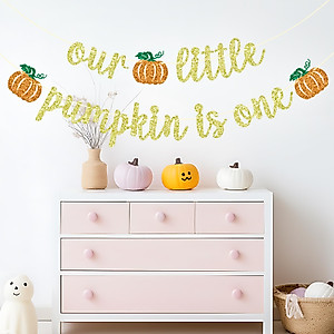 Our Little Pumpkin is One Banner, Little Pumpkin 1st Birthday Decorations, Fall First Birthday Banner, Fall Pumpkin Baby Shower Birthday Party Decorations, Gold Glitter