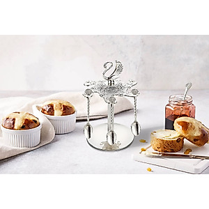 Decorative Swan Base Holder with 6 Spoons, Teaspoons, Coffee Dessert Spoons Set for Fruit, Stirring, Mixing, Sugar, Ice Cream, Cake (Silver)
