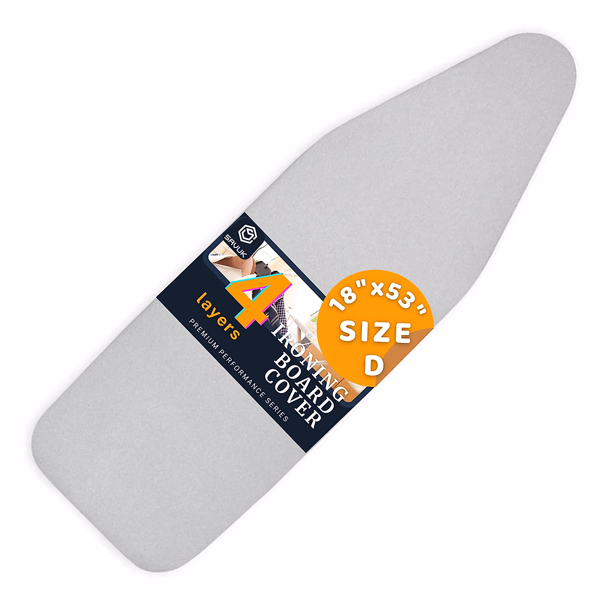 SAVUK Ironing Board Cover and Pad Standard Size Silicone Coated 4 Layers 18"x53" inch Extra Heavy Duty Thick Padding, Heat Reflective, Non Stick Scorch and Stain Resistant (Silver, 18" X 53")