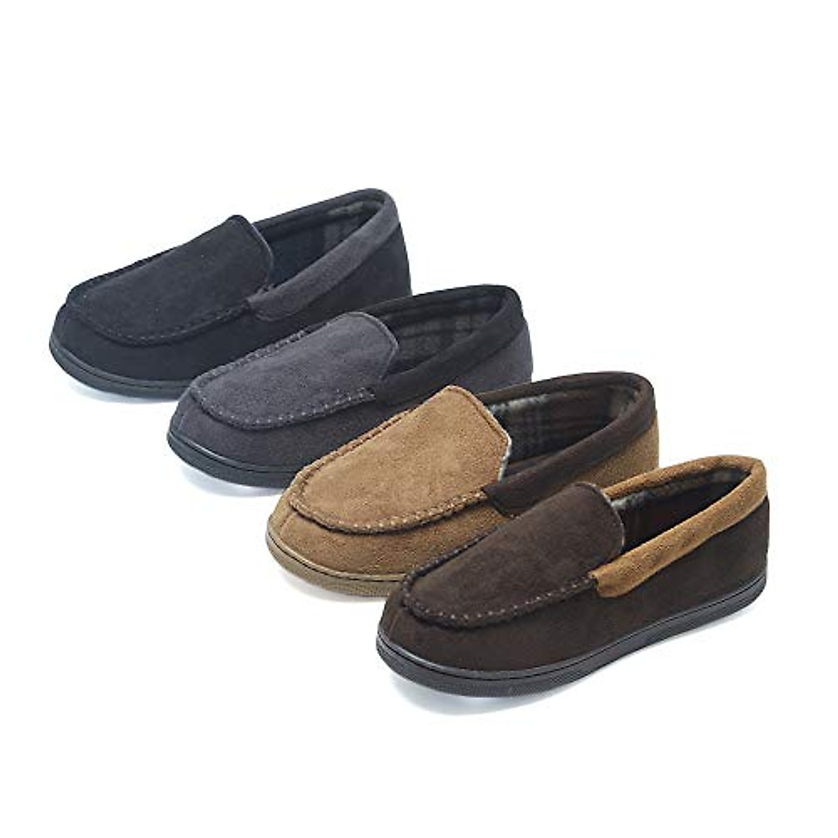 Hanes boys Moccasin House Shoe With Indoor Outdoor Memory Foam Sole Fresh Iq Odor Protection Slipper, Brown Microsuede, Large Little Kid US