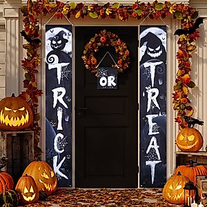 3 Pieces Halloween Trick or Treat Porch Signs Halloween Before Christmas Decoration Halloween Porch Banner Welcome Sign for Halloween Gate Garden Front Door Home Outdoor Yard Party Decor Supplies
