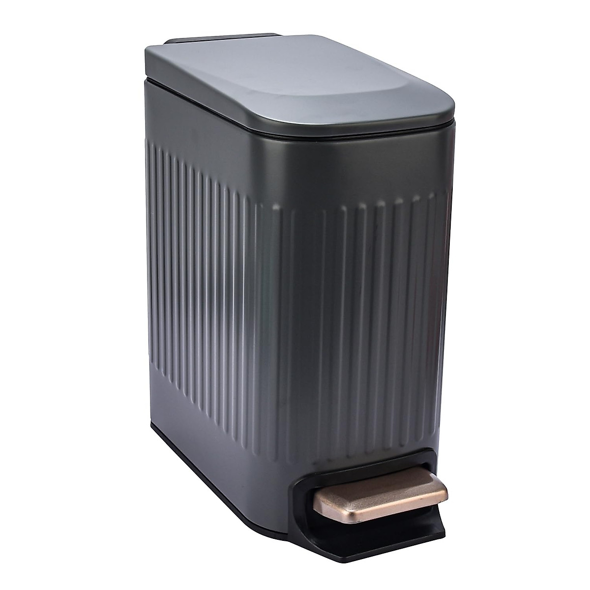 La Vane 6 Liter / 1.6 Gallon Slim Bathroom Trash Can with Lid Soft Close, Stainless Steel Small Grey Garbage Can with Removable Inner Bucket & Step Pedal for Toilet Kitchen Laundry Bedroom Hotel