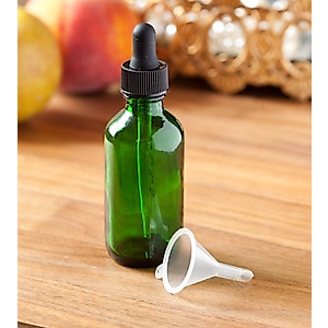 JUVITUS 2 oz / 60 ml Green Glass Boston Round Bottle with Graduated Measurement Dropper (6 Pack) + Funnel