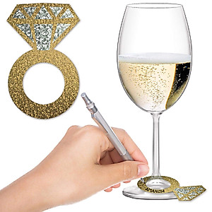 Beistle 57325 Diamond Ring Wine Glass Markers 48 Piece, 2.25" x 3.5", Gold/Silver