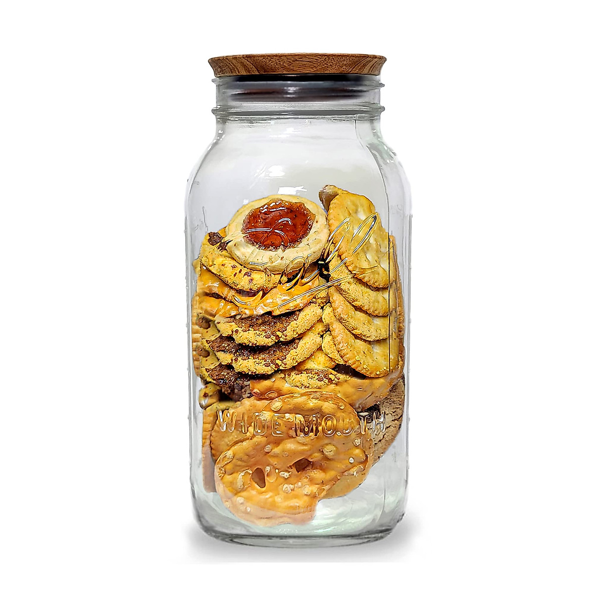 Wide Mouth Mason Jar 64 oz - (1 Pack) - Ball Wide Mouth 64-Ounces Half Gallon Mason Jar with M.E.M Wooden Storage Lid. Ball 64oz Wide Mouth Half Gallon Mason Jar For Storage, Grains, Herbs, Pasta,