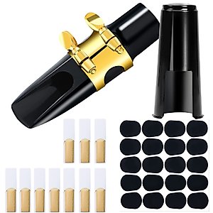 31 Pieces Alto Saxophone Mouthpiece Kit Includes Saxophone Mouthpiece with Metal Ligature,Saxophone 2.5 Reeds Cushions and Plastic Cap