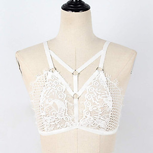 Toxz Sexy Women Hollow Out Elastic Cage Bra Lace Camisole Tank Tops Bra Bustier,Sheer Perspective Floral Embroidered,Camisole Open Cup Lingerie,Plunging Eyelash