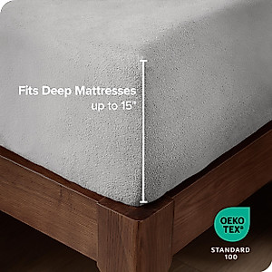 Bare Home Super Soft Fleece Fitted Sheet - Twin Size - Extra Plush Polar Fleece, No-Pilling - Deep Pocket - All Season Cozy Warmth (Twin, Light Grey)
