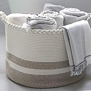 Cotton Rope Basket for Living Room Blanket Storage - Kids Playroom Storage Organizer - Woven Nursery Laundry Basket for Clothes, Bathroom Towels, Toys - Home Decorations Bins - Extra Large 20"D x 13"H