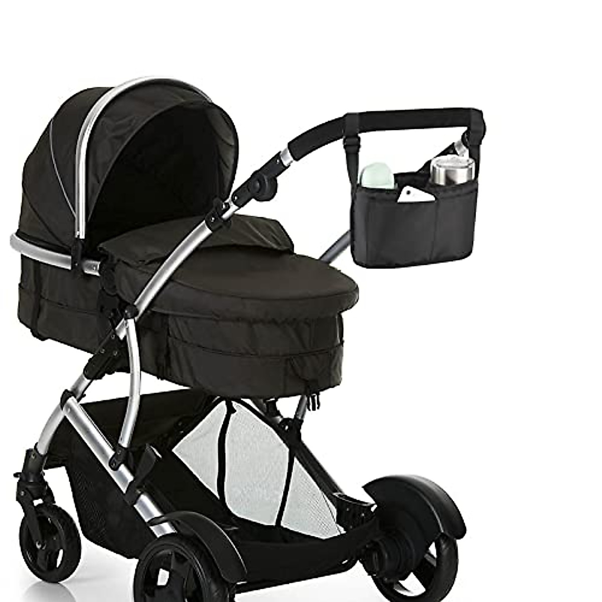 Beautyflier Universal Baby Stroller Organizer with Insulated Cup Holder and Shoulder Strap, Fits for Stroller like Uppababy, Baby Jogger, Britax, Bugaboo, BOB, Umbrella and Pet Stroller, Pockets for Carrying Diaper, Phone, Keys, Toys and Snacks (Black)