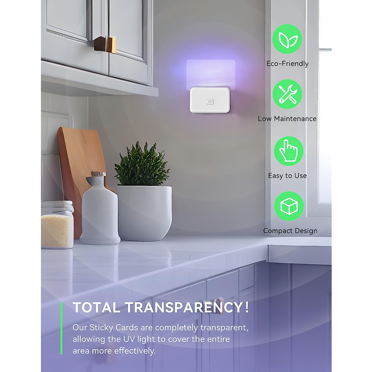 Cube-Shaped UV Light Fruit Fly Trap Sleek Design Plug-in Fly Trap for Flies, Fruit Flies (2 Device with 10 Refill Cards)