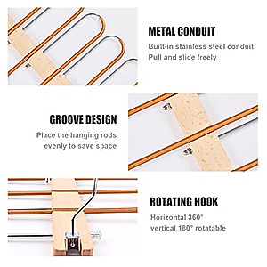2 Pack Magic Pants Hangers, Space Saving Pant Hangers for Closet Organizer, Heavy Duty Wooden Trousers Hangers (Golden)
