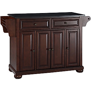 Crosley Furniture Alexandria Granite Top Rolling Kitchen Island Storage Cart, Microwave Stand, Spice Rack, Mahogany