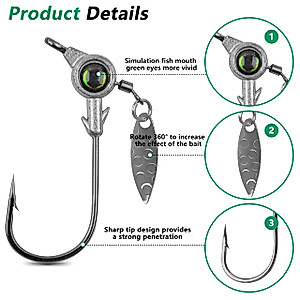 Crappie Jig Heads Kit, 20Pcs Fishing Jig Head Hook Fishing Lure Jig Head with Eye Ball Jig Hook Lure with Spinner Blade Fishing Tackle for Saltwater Freshwater Fishing